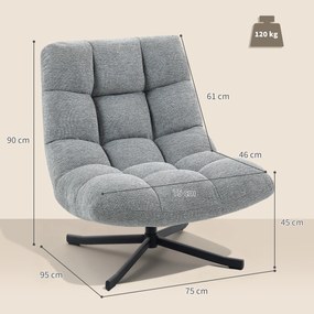 HOMCOM Otočné křeslo lounge s širokým sedákem, voděodpudivá chenille úprava, zkřížené ocelové nohy, šedá