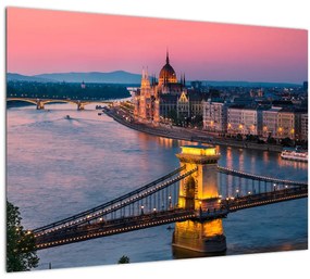 Skleněný obraz - Panorama města, Budapešť, Maďarsko (70x50 cm)