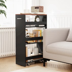 Costway 25 cm Tenký kuchyňský vozík 4 Pojízdný úložný vozík na patro Černá +