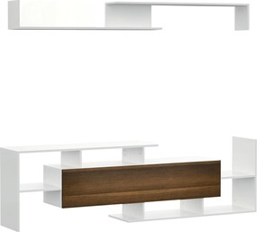 HOMCOM Sada nábytku do obývacího pokoje TV Stánek pro stěnové TV až do 165 cm nebo stojící TV do 102 cm se stolkem na TV 153,6x25x42 cm a nástěnnou po