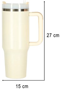 Creative Corner Termohrnek s brčkem a rukojetí termoska 1200ml krémová