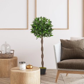 Sada 2 umělých vavřínových stromů Outsunny, 120 cm umělé rostliny v cementových květináčích, interiérové rostliny, umělé rostliny pro interiér a exte…