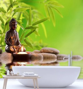 Fototapeta, Buddhova svíčka a zenové kameny - 150x150 cm