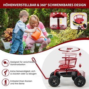 Costway Mobile Gardening Seat Zahradní vozík Řiditelný vozík na nářadí s úložným