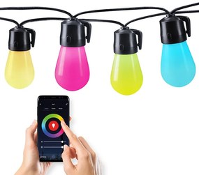 SOLIGHT LED smart párty řetěz 10W, RGB, bluetooth, 15 žárovek, 14m+6m, IP44