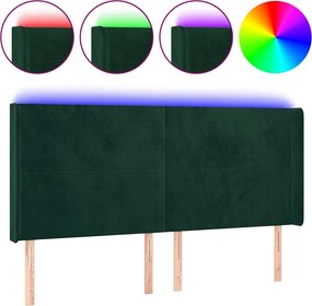 Čelo postele s LED tmavě zelené 203 x 16 x 118/128 cm samet 3123837
