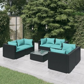vidaXL 7dílná zahradní sedací souprava s poduškami polyratan [3102309] Barva: Černá a modrá water blue