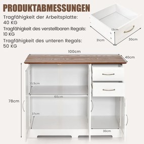 Costway Příborník s pracovní deskou, dvířky a zásuvkami a nastavitelnými