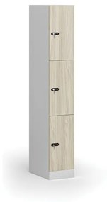 Šatní skříňka s úložnými boxy, 3 boxy, 1850 x 300 x 500 mm, mechanický kódový zámek, laminované dveře, dub přírodní