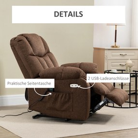 HOMCOM Elektrické televizní křeslo se stojanem Relaxační křeslo s dálkovým ovládáním s napájecím kabelem 58W Hnědá ocel Polyester 92 x 95 x 107 cm