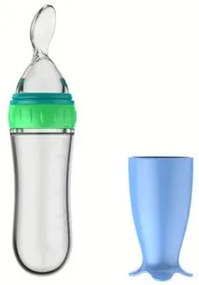 Tréninková silikonová láhev na krmení lžičkou Varianta: lahev s víkem/miskou, modrá