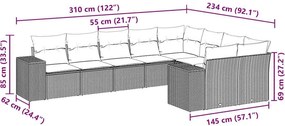 9dílná zahradní sedací souprava s poduškami černá polyratan 3255373