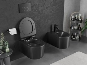 Mexen Sofia, závěsná WC mísa 490x360x355 mm, Rimless Tornádo + WC sedátko z duroplastu, černá matná, 30540185T