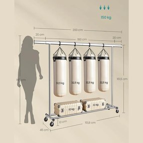 Stojan na oblečení DOLLY na kolečkách, max. 150 kg, 45x160-200x161,5cm, stříbrná SongmicsHome