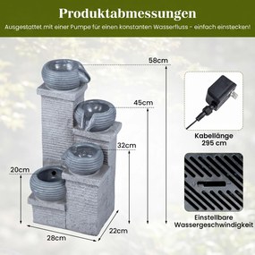 Costway Zahradní fontána s LED světlem Vnitřní fontána vyrobená z pryskyřice