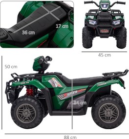 HOMCOM Dětská elektrická čtyřkolka, max. 4 km/h, od 3 let, LED světlomety, hudební připojení, černá+zelená 88 x 45 x 50 cm