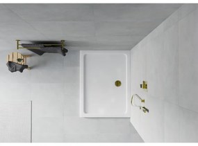Mexen SLIM - Obdélníková sprchová vanička 130x90x5cm + zlatý sifon, bílá, 40109013G