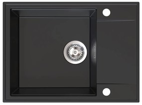 Sink Quality Sink55, kuchyňský granitový dřez 620x460x215 mm + chromový sifon, černá, SKQ-SINK.C.1KKO.X
