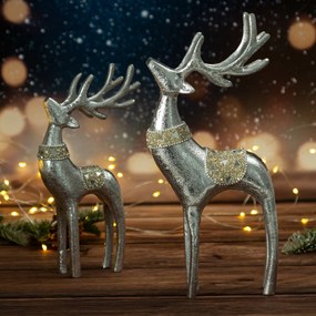 VÁNOČNÍ DEKORAČNÍ FIGURKA DEER 23CM STŘÍBRNÁ