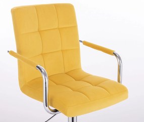 LuxuryForm Barová židle VERONA VELUR na zlatém talíři - žlutá