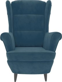 Křeslo ušák se stoličkou modré samet 3115930