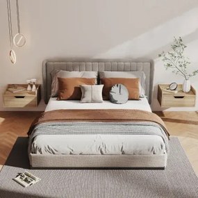 HOMCOM set 2 nástěnných nočních stolků, závěsné noční stolky s 1 zásuvkou do ložnice, 40x30x19,5 cm, přírodní