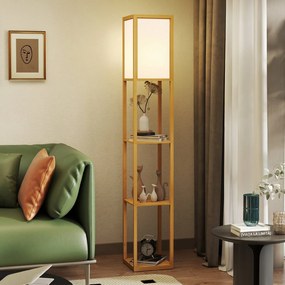 HOMCOM stojací lampa s 3 policemi, stojací svítidlo s objímkou E27, 26 x 160 cm, do obývacího/pokojového prostoru (Bez žárovky)