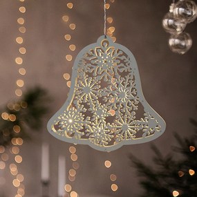 SOLIGHT LED dřevěný vánoční zvoneček, 9x LED, bílá, 30cm, časovač, 2x AA