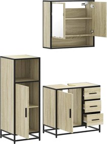 3dílný set koupelnového nábytku dub sonoma kompozitní dřevo 3300986