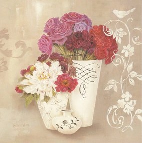 Obrázek 30x30, květiny ve váze &amp; ornament, rám sv. dub - červotoč