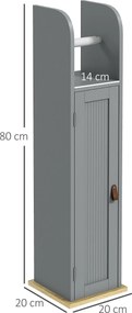 kleankin Koupelnová skříňka s držením toaletního papíru, s dvířky a nastavitelnými policemi 20 x 20 x 80 cm šedá | Aosom
