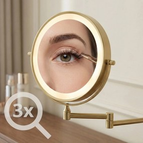 Rea Kosmetické zrcadlo ⌀20 cm s regulovatelným LED osvětlením HOM-70002 kartáčovaná zlatá