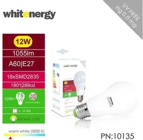Whitenergy LED žárovka 12W / SMD2835 / A60 / E27 / bílá mléčná