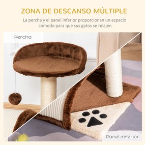 PawHut Malý Kočičí Škrabací Strom 46 cm Výška 2 Úrovně s Škrabacím Sloupkem, Škrabacím Plošinou a Hracím Míčkem 35.5x37x46 cm Hnědý