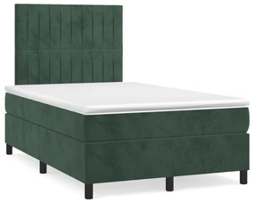 Box spring postel s matrací a LED tmavě zelená 120x190 cm samet,  3270326