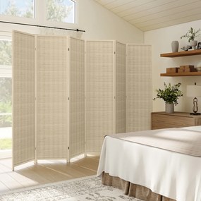HOMCOM Dřevěný paraván, skládací dělicí stěna se 6 panely, 270 x 180 cm, přírodní dřevo