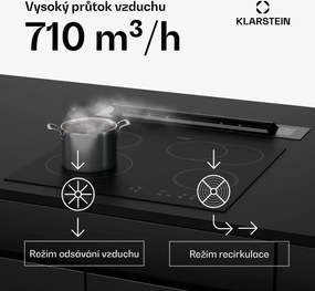 Klarstein Brisa digestoř, výsuvná, 710 m³/h, A+, LED, 42 dB, režim odsávání/recirkulace