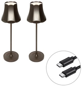 Sada 2 retro stolních lamp tmavě bronzová dobíjecí IP44 - Granny