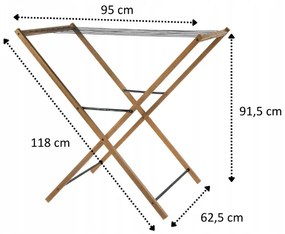 Erga Aurora Line, dřevěný věšák na sušení prádla 95x62,5x90 cm na postavení, hnědá-černá, ERG-SEP-1003SEPSULUNA