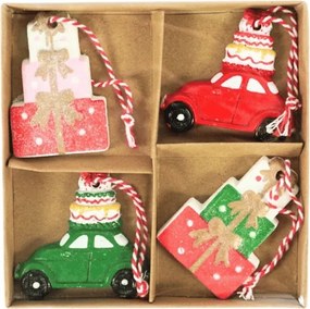 Sada 4 ks vánočních ozdob CHRISTMAS CAR 6 cm