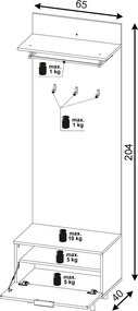 Předsíňová stěna Nordic 65 cm dub Evoke/grafit
