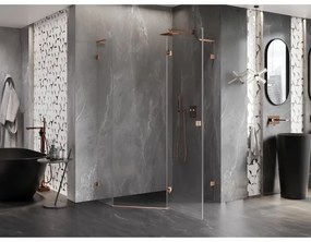 Mexen Lunar, L pravý výklopný pětiúhelníkový sprchový kout 100 x 80 cm, 8mm čiré sklo, profil měděná matná, 831L-100P-080L-65-00-P