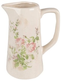 Béžový keramický dekorační džbán s růžemi Roses V M – 15x10x19 cm