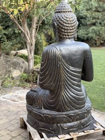Socha Buddha 100 cm – černá s jemnými žlutými akcenty