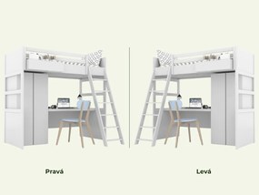 Bílá vyvýšená postel SIMONE se žebříkem, skříní, psacím stolem a policí 90x200 cm