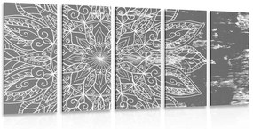 5-dílný obraz textura Mandaly v černobílém provedení