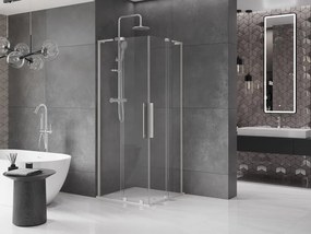Mexen Velar L Duo, sprchový kout s posuvnými dveřmi 100 x 100 cm, 8mm čiré sklo, broušená ocel, 871-100-100-02-03-97