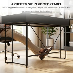 HOMCOM psací stůl s 2 zásuvkami, moderní design s kovovým rámem pro domácí kancelář a ložnici — 120 x 60 x 77 cm, černý