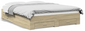 Rám postele se zásuvkami dub sonoma 150x200 cm kompozitní dřevo - Default Title
