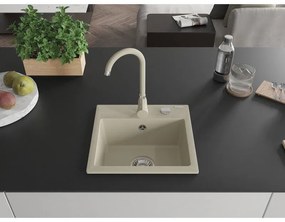 Mexen Milo, 1-komorový granitový dřez 43,5x41 cm a kuchyňská baterie Telma, béžová, 6505-69-670200-69